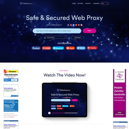 Web page design for proxy site ( FilterBypass.me ) | Web page design ...