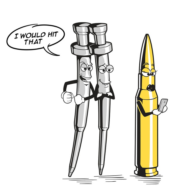 Cartoon of a firing pin and bullet. | concurso Camisa
