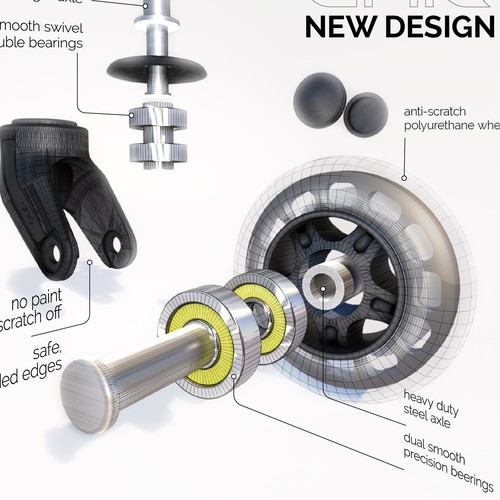 Professional 3D infographic photos on Office Chair Wheel | 3D contest