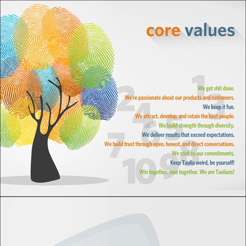 Create a poster to showcase our quirky corporate culture & core values ...