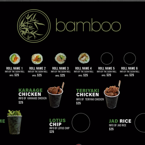 bamboo sushi shop menu board | Menu contest