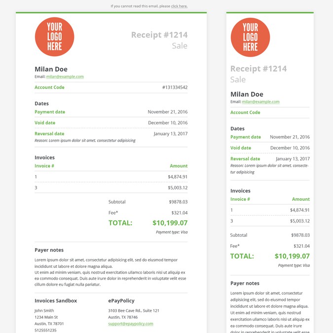 We need an email friendly e-receipt once a payment has been processed ...