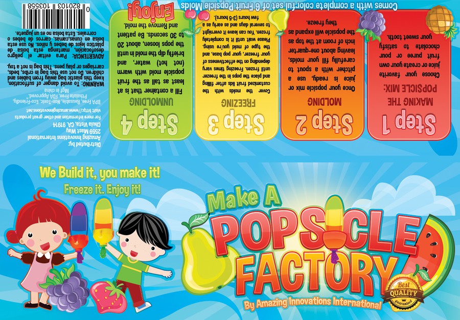 Create a simple and captivating Fruit Popsicle package design for kids ...