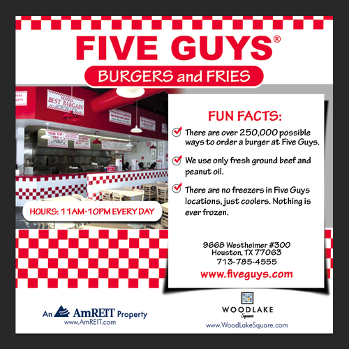 Designs | Create an ad for Five Guys Burgers and Fries | Postcard ...