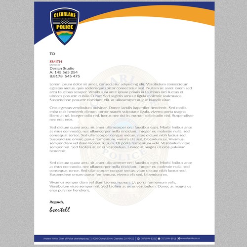 Clearlake Police Letterhead | Stationery contest