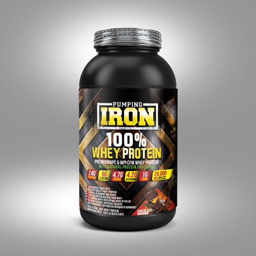 Pumping Iron Supplements - 100% Whey Protein Packaging Label Design ...
