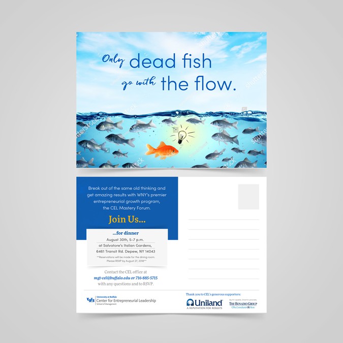 Create a conceptually interesting postcard invitation for an elite ...