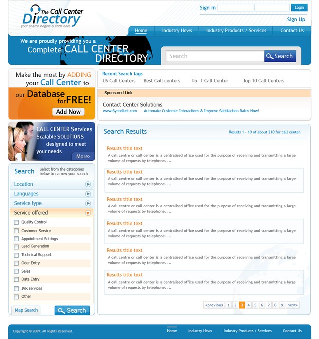 Call Center Directory Web Site Design - No Coding | Web page design contest