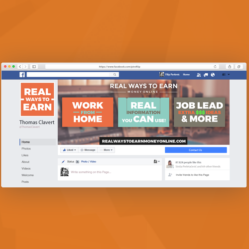 Create a Facebook Cover For a Work From Home Website | Facebook cover ...