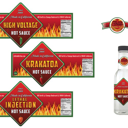 Hot Sauce bottle labels for Chili Addiction | Print or packaging design ...
