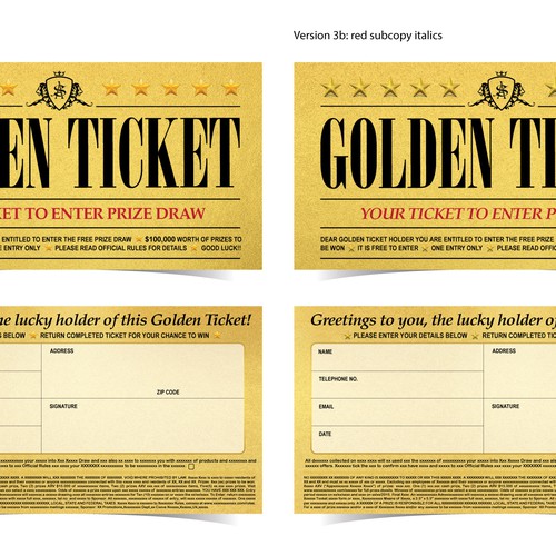 Create a 'Golden Ticket' Entry Form for a Prize Giveaway; to be used in ...