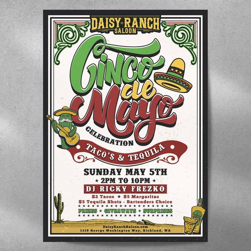Designs | Daisy Ranch Saloon - Cinco de mayo party art | Postcard ...