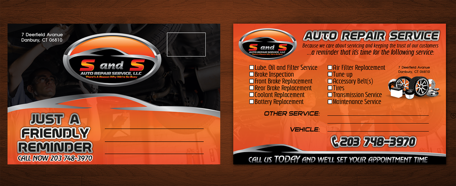 Create the next postcard or flyer for S and S Auto Repair Service ...