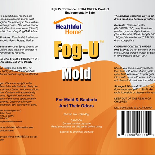 "Fog U Mold" aerosol can label, already .indd and .ai format, needs ...