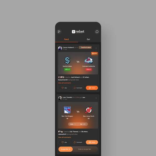 Designs | rebet: a social media betting platform | App design contest