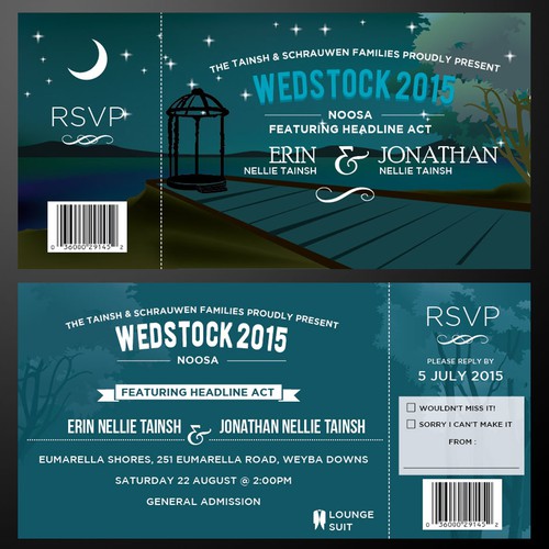 Designs | Create a ticket styled invite and info card for Wedstock 2015 ...