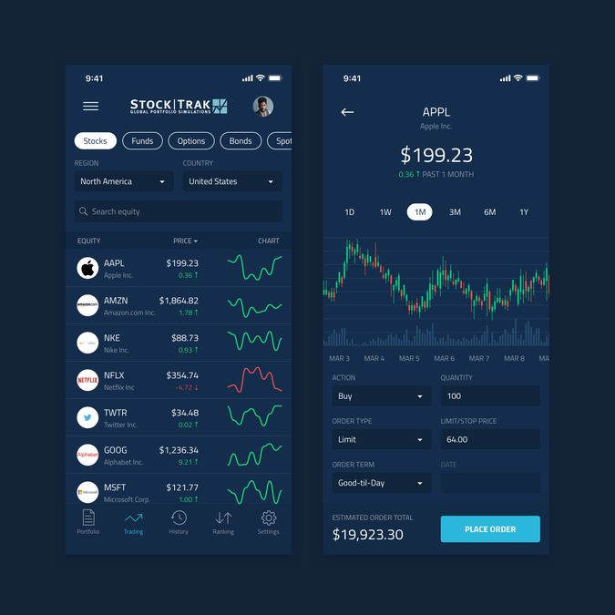 **Cool & Modern Stock Trading App** | App design contest