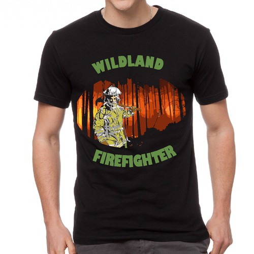 Wildland Firefighter walking out of forest fire (T-Shirt) | T-shirt contest