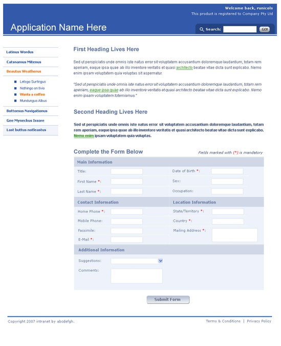 Intranet Application Layout Template | Web Page Design (Coded) contest