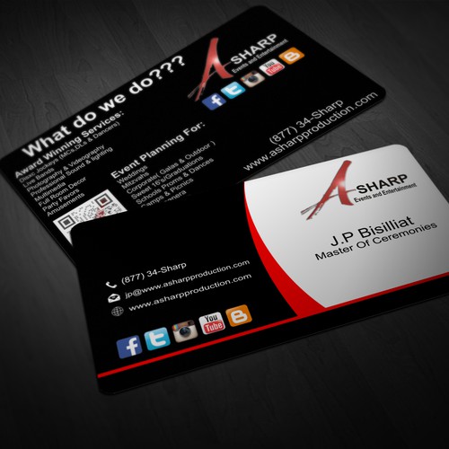 The NEW A Sharp Events and Entertainemnt busniess card ....Help Make us ...