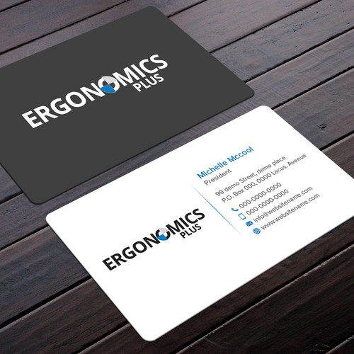 Create an eye-catching, professional business card for Ergonomics Plus ...