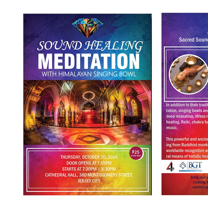 Design an event flyer for group sound meditation with Himalayan singing ...