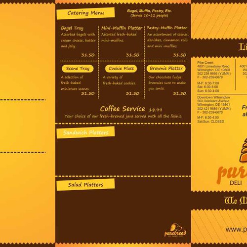 Designs | Menu Design Needed for PureBread: Deli-Bakery-Cafe | Print or ...