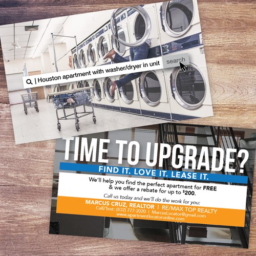 Design a modern, edgy, fun postcard for HOU Apartment Locator ...