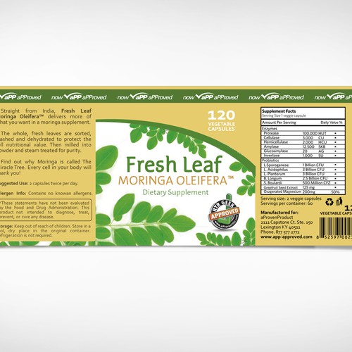 Create the next product label for Fresh Leaf Moringa Oleifera | Product ...