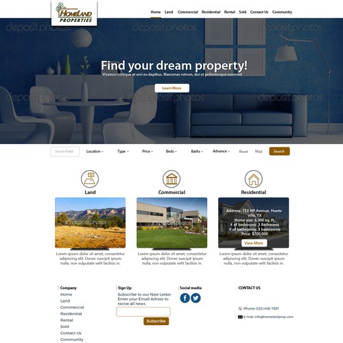 Create a clean, rustic page for a local real estate company | Landing ...