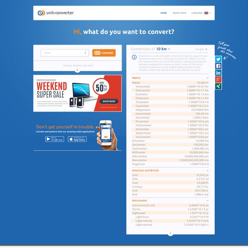 Designs | A new starting page for a unit-conversion website | Landing ...