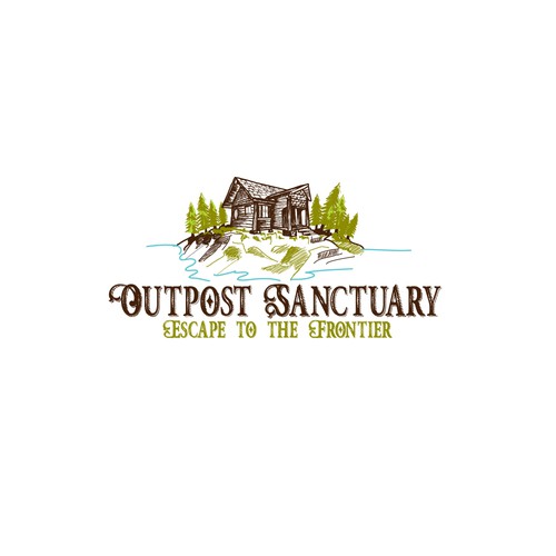 Design a logo that captures the look of a rugged outpost log cabin and ...