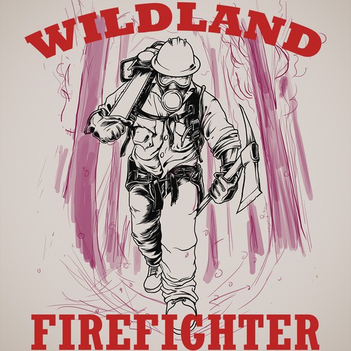 Wildland Firefighter walking out of forest fire (T-Shirt) | T-shirt contest