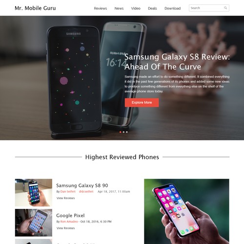 Web design for mobile phone review site Mr. MobileGuru | Web page ...