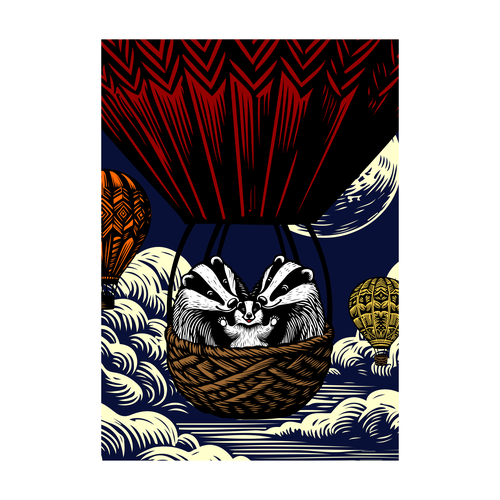 Designs | Illustration of badgers in hot air balloon | Illustration or ...