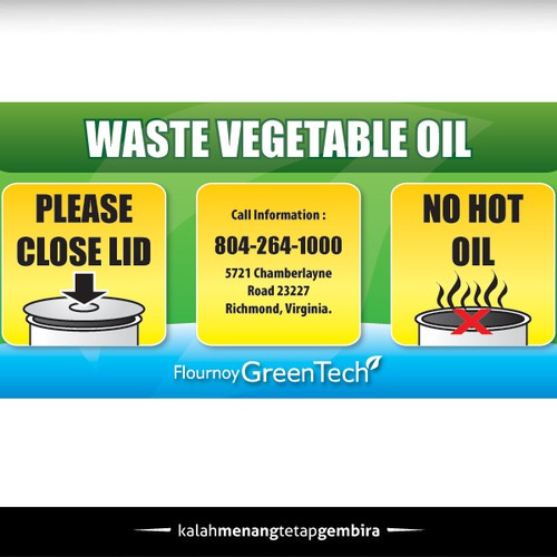 Design Sticker for Waste Vegetable Oil Collection Container | Print or ...