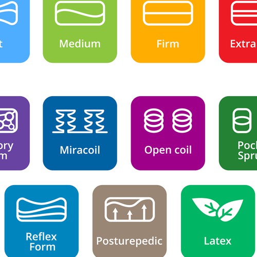 Design 11 original icons for mattress features (firmness and type ...