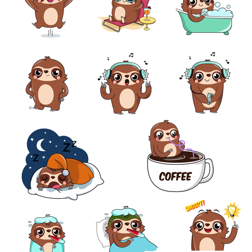 Sloth Emoji Stickers | Character or mascot contest