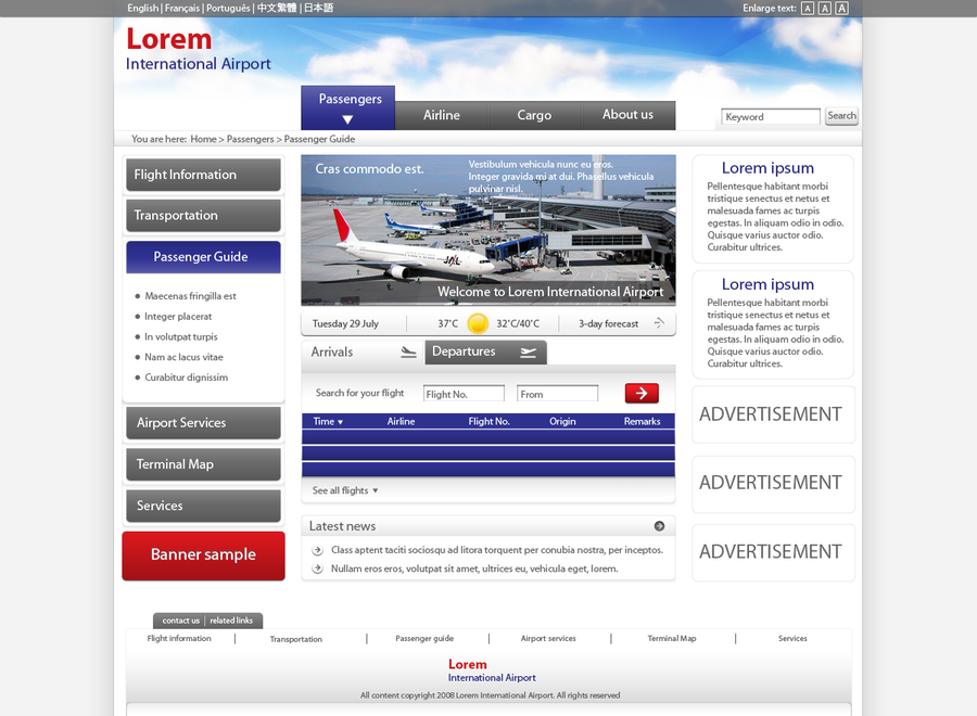 International Airport Website | Web page design contest