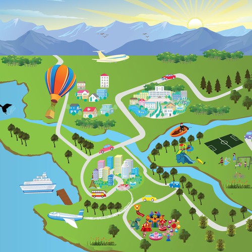 Create illustrated town map for university and student life ...