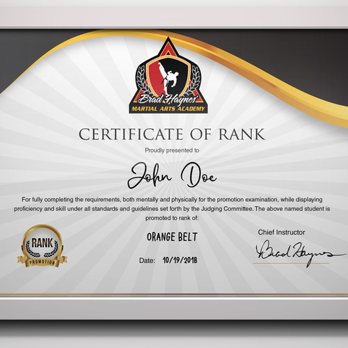 Designs | Design a beautiful Rank Certificate for Haynes Martial Arts ...