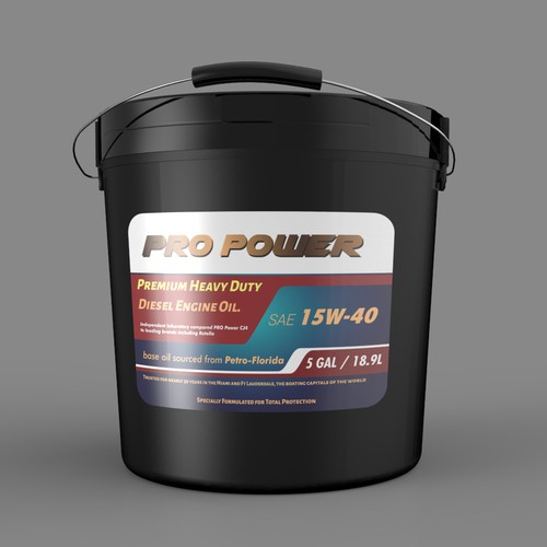 5 gallon pail label for launch of high quality lower cost Diesel Motor ...