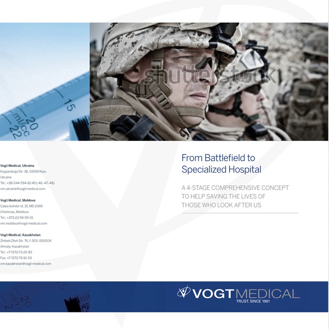 Create a clean and serious brochure for military medical supplies ...