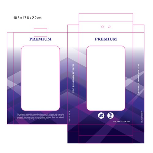 Create a Modern packaging design for a high tech cell phone accessory ...