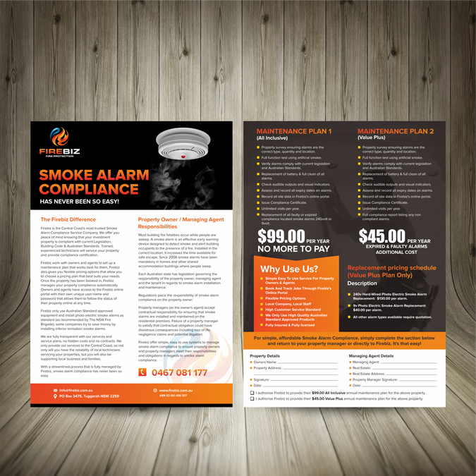 Create a modern professional A4 Flyer for a smoke alarm service company ...