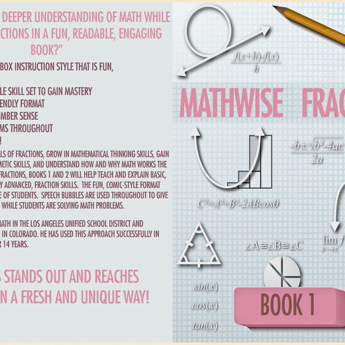 Create a kid-friendly, classy cover for a cartoon-style math workbook ...