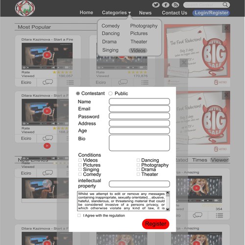 AN ONLINE TALENT SHOW CONTEST WEBSITE | Web page design contest
