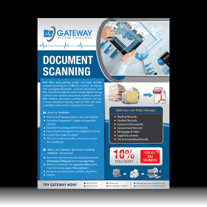 Create a modern catchy flyer for our new document scanning service ...