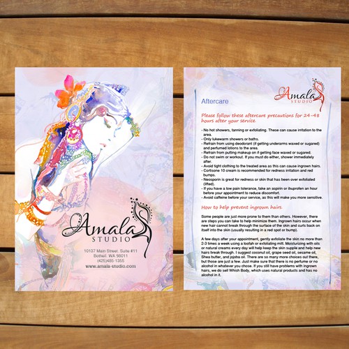Designs | Create an aftercare card for Amala Studio | Postcard, flyer ...