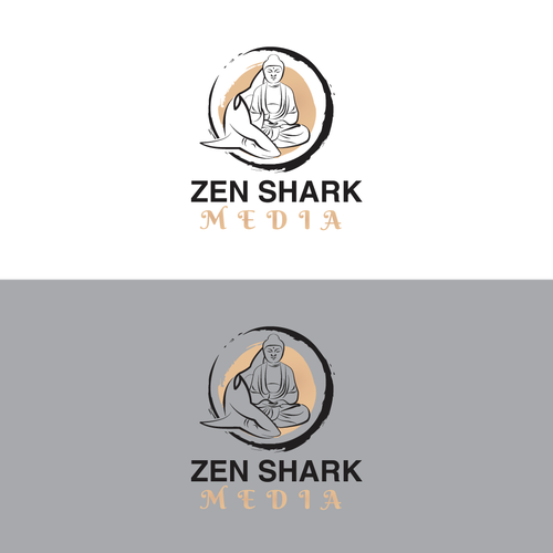 Create a clean, sleek professional Zen logo featuring a shark with an ...